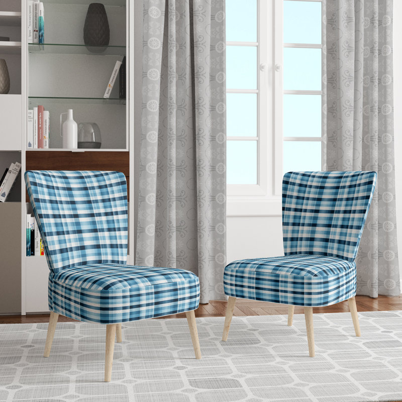 Gracie Oaks Nautical Charm Blue Plaid Pattern Upholstered Vintage Accent Side Chair Wayfair